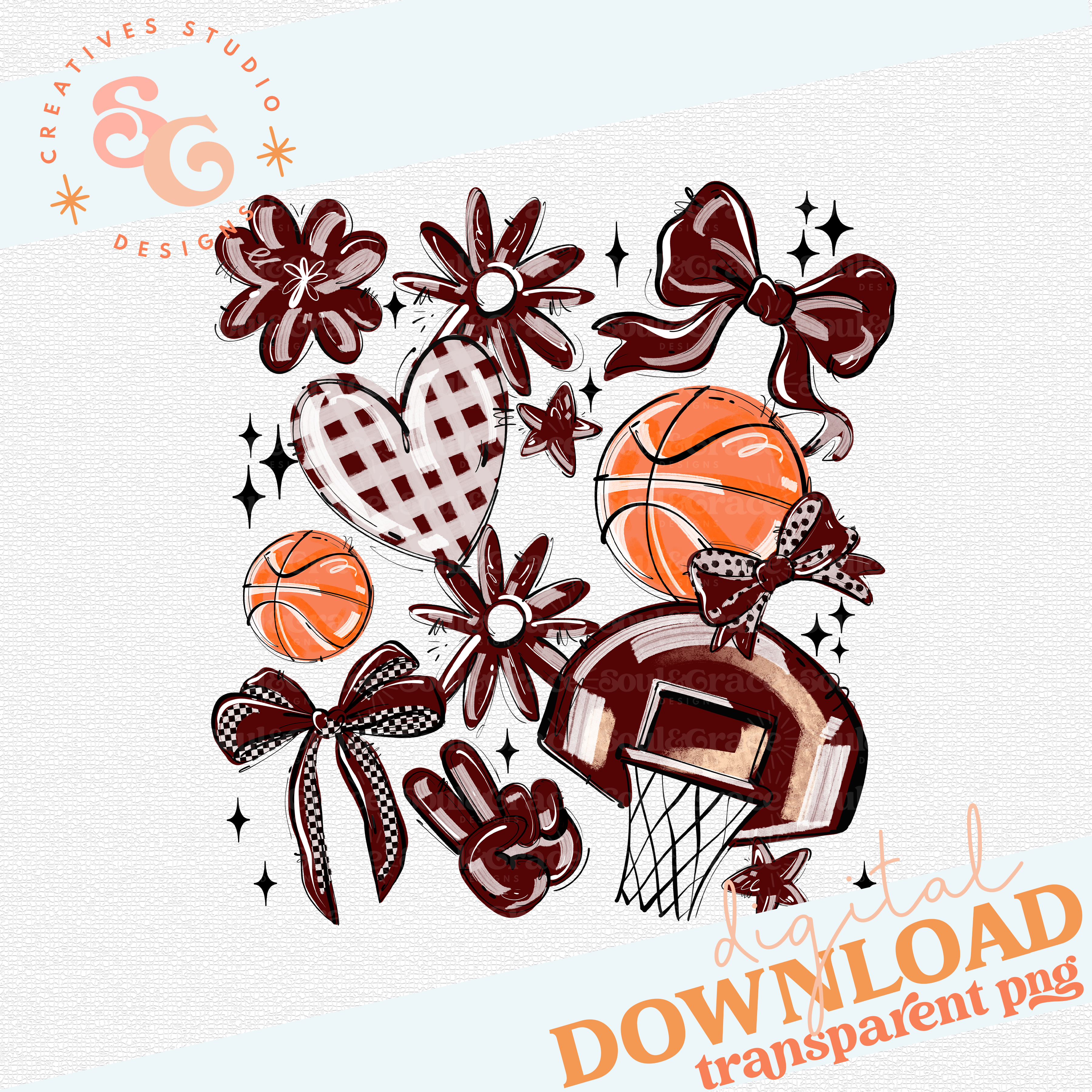 MAROON PLAY BALL BASKETBALL COLLAGE – Soul & Grace Designs