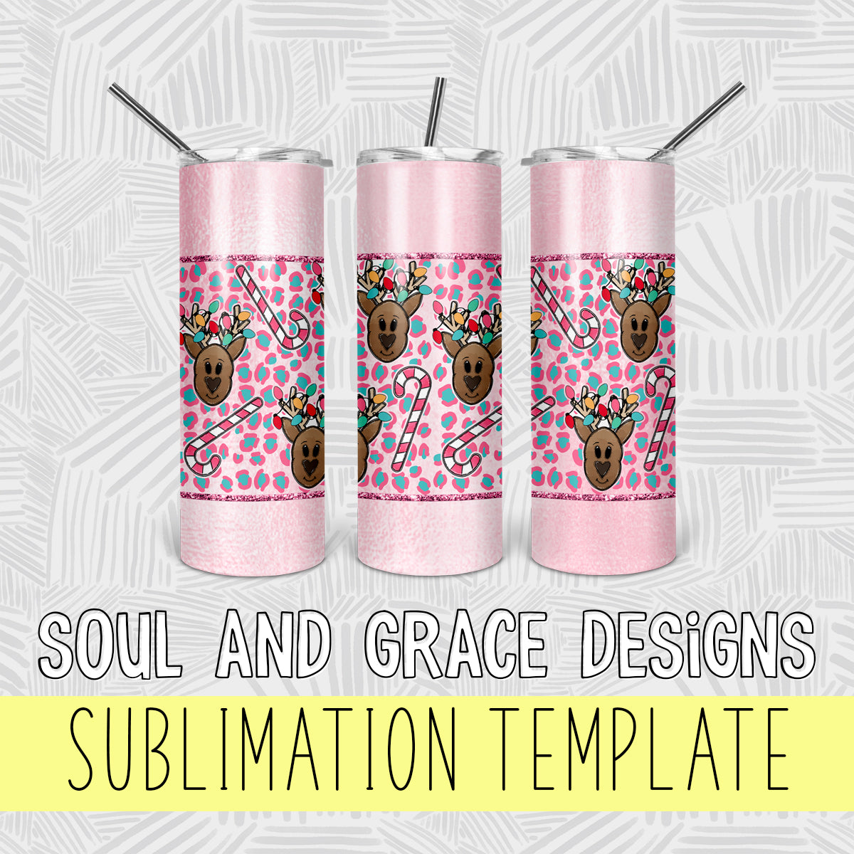 Reindeer and Candy Cane Wrap 20 oz [TUMBLER WRAP] – Soul & Grace Designs