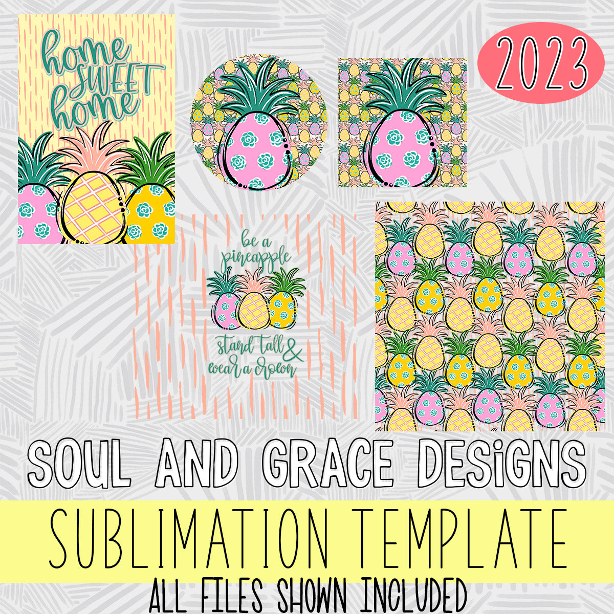 Summer Pineapple Sublimation Set [PNG Pattern Overlay, Round Coaster ...